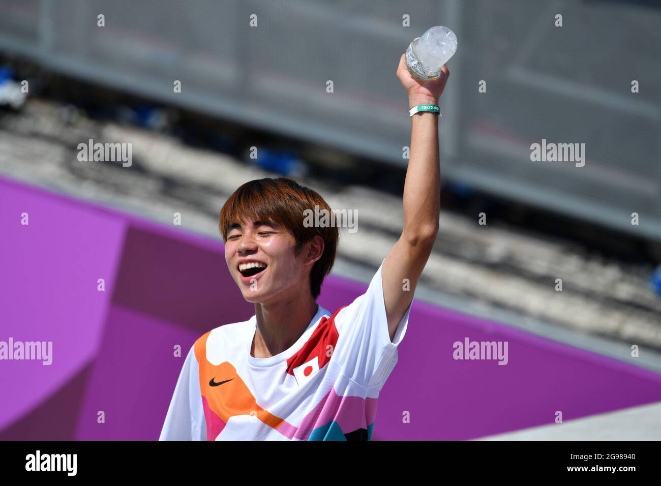 Japan's Yuto Horigome celebrates during the Tokyo 2020 Olympic Games ...