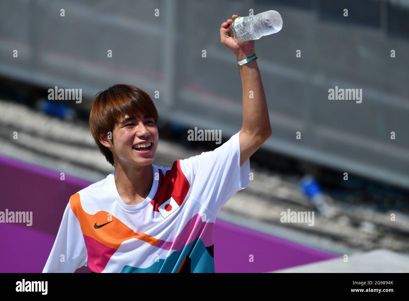 Japan's Yuto Horigome celebrates during the Tokyo 2020 Olympic Games ...