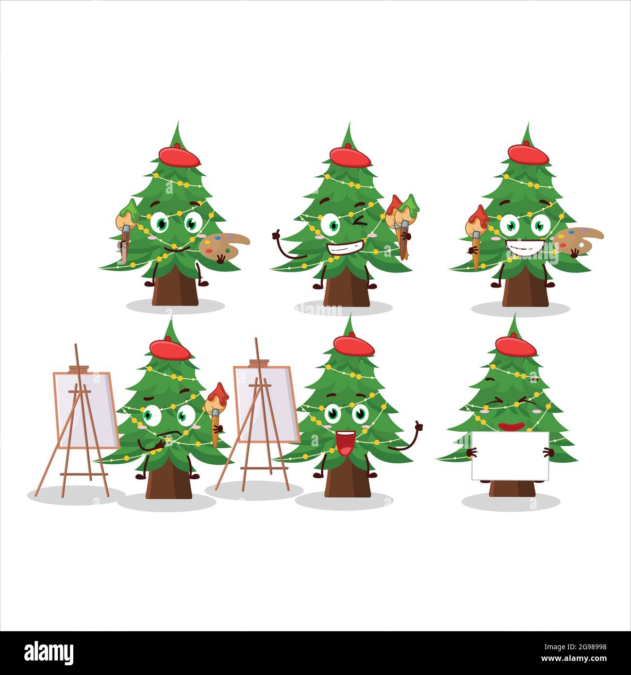 Artistic Artist of christmas tree cartoon character painting with a ...