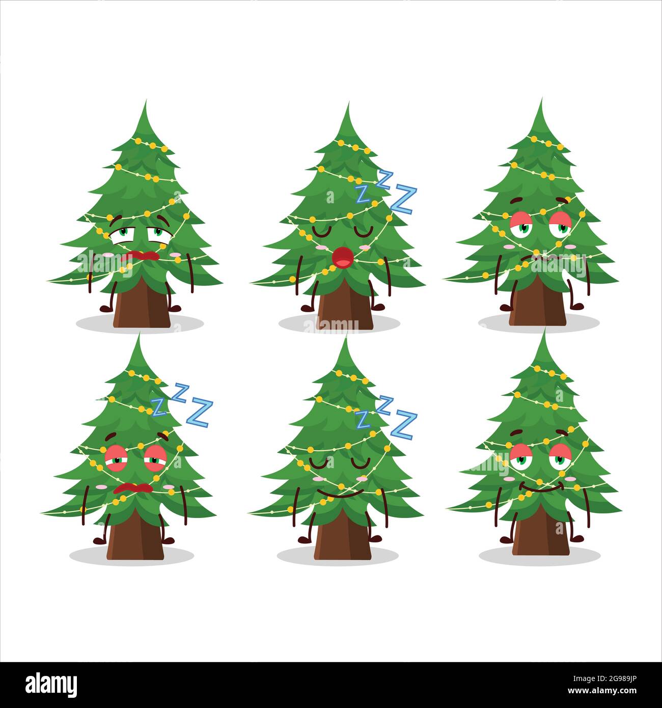 Cartoon character of christmas tree with sleepy expression. Vector ...