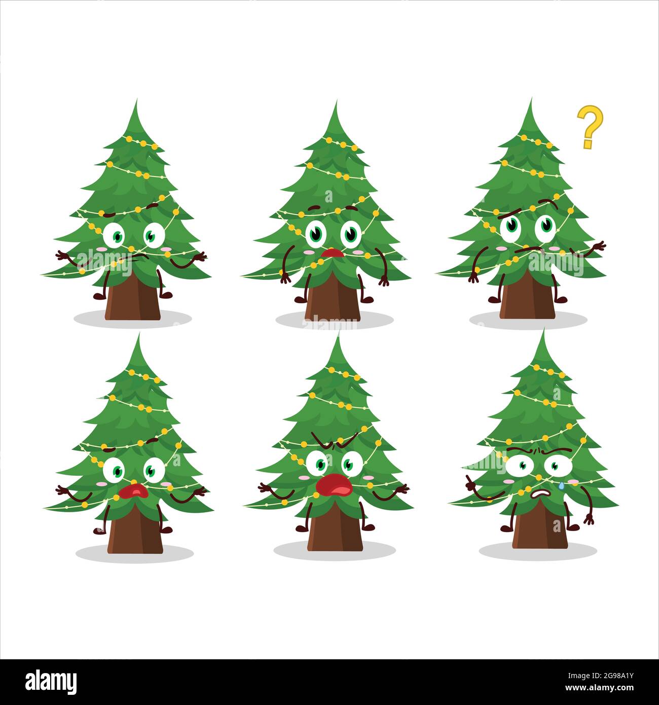 Cartoon character of christmas tree with what expression. Vector ...