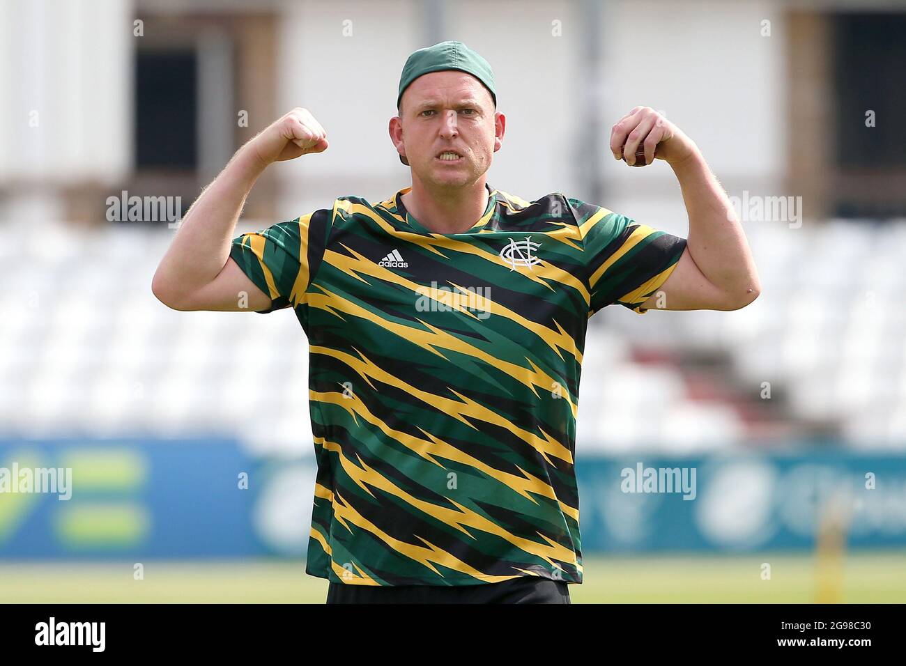 Luke Fletcher of Nottinghamshire warms up ahead of Essex CCC vs ...