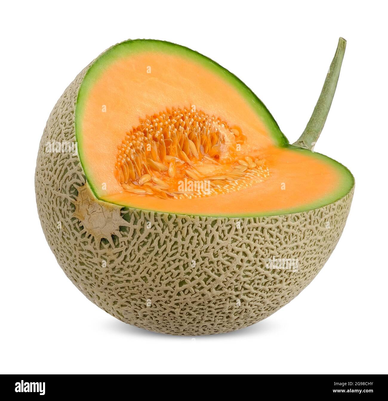 Half cut of Melon isolated on white background. melon clipping path ...