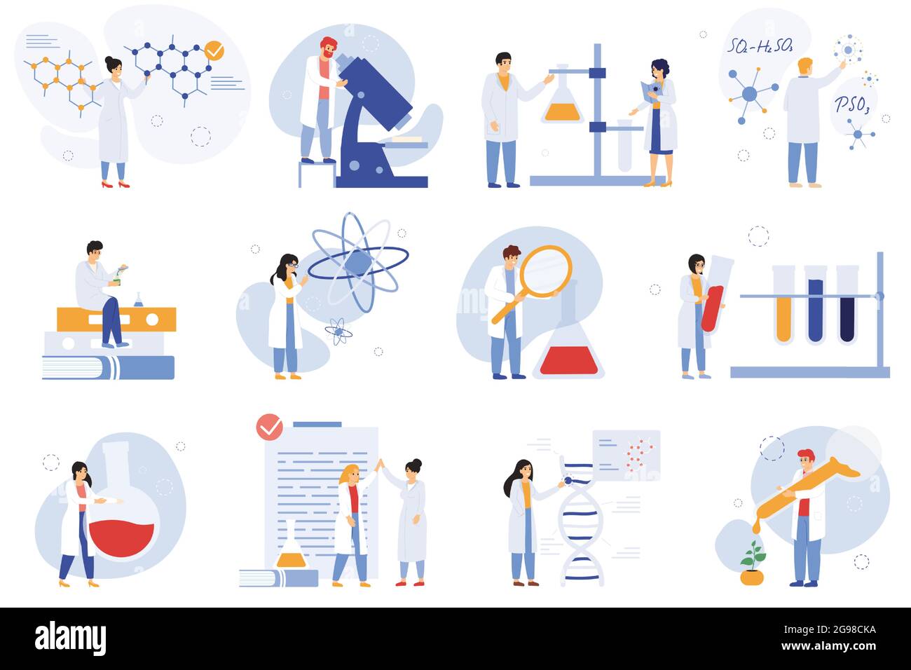 Scientist characters. Chemical researchers, biologists or laboratory ...