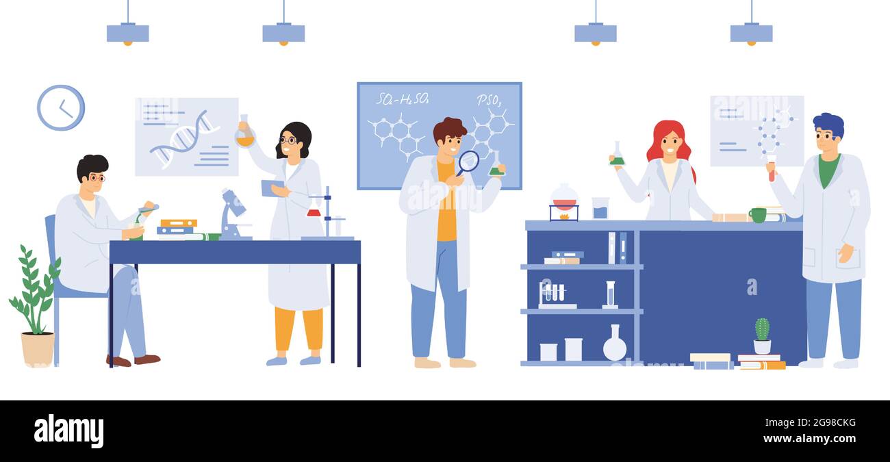 Scientific laboratory. Science research laboratory workers, male and ...