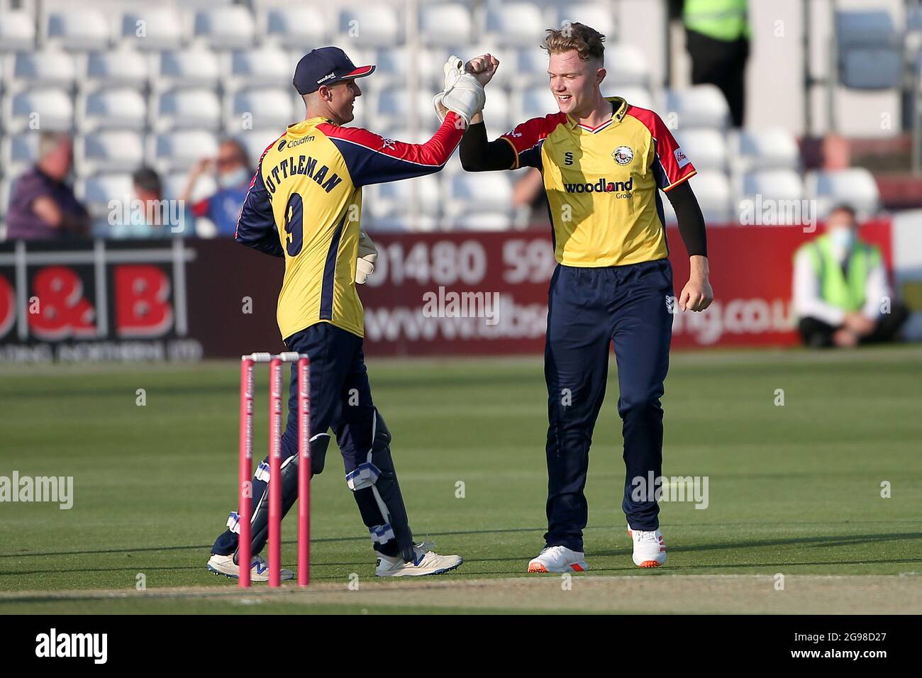 Sam Cook of Essex celebrates with his team mates after taking the ...