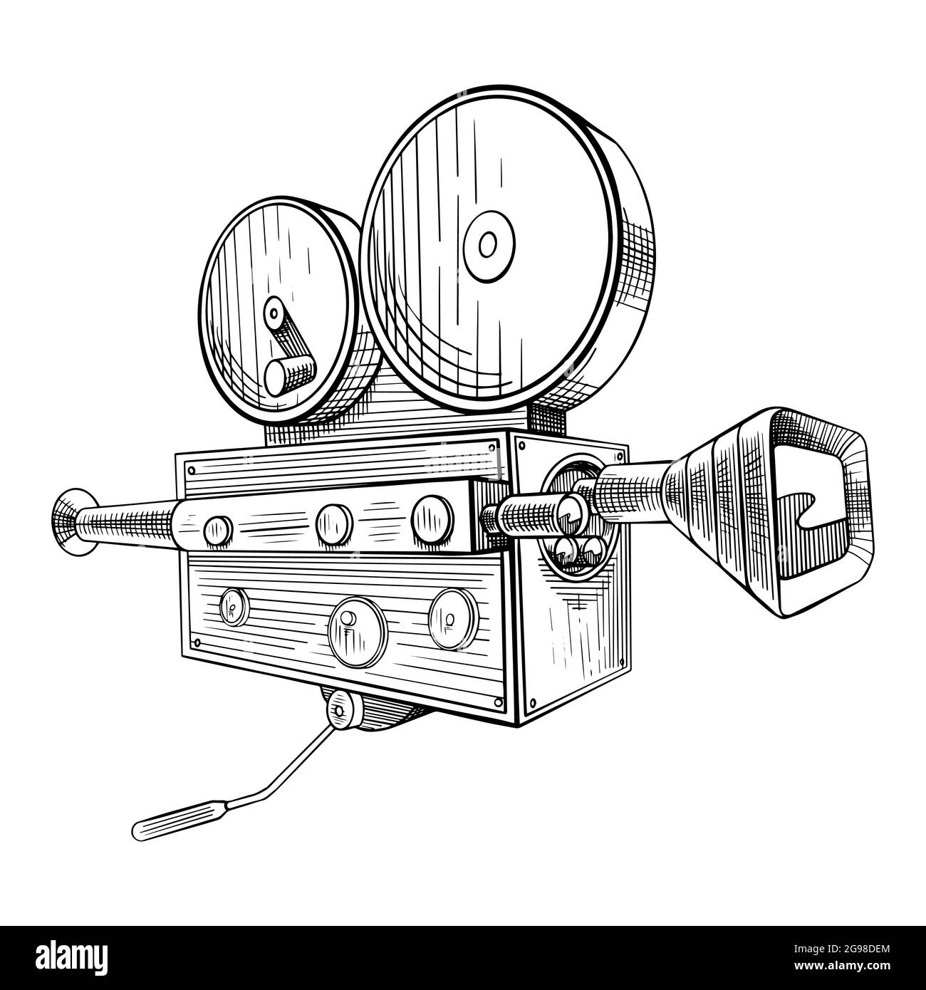 Filmmaking camera sketch. Black hand drawn object on white background ...