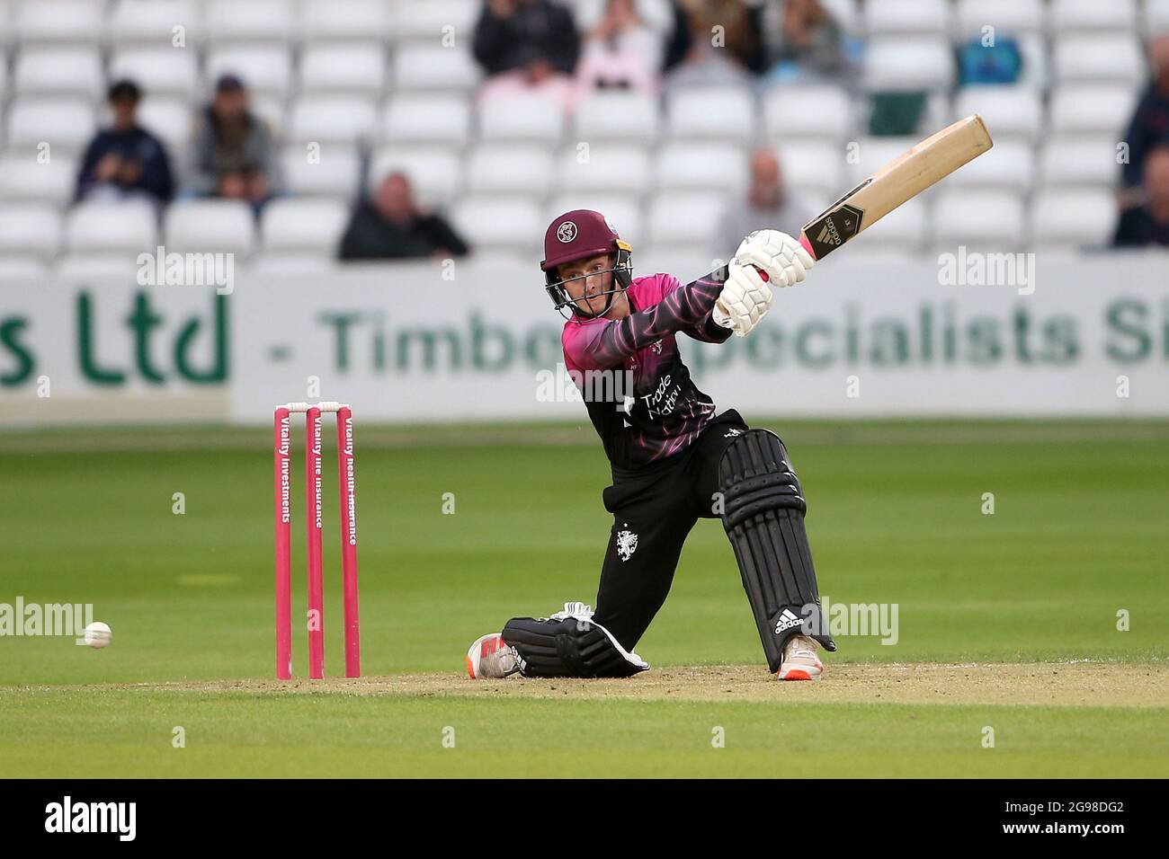Lewis Goldsworthy in batting action for Somerset during Essex Eagles vs ...