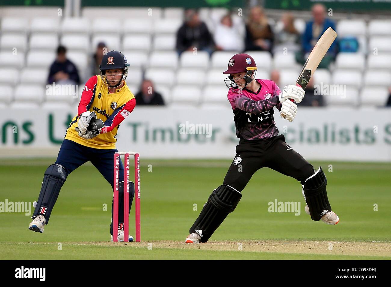 Lewis Goldsworthy in batting action for Somerset during Essex Eagles vs ...