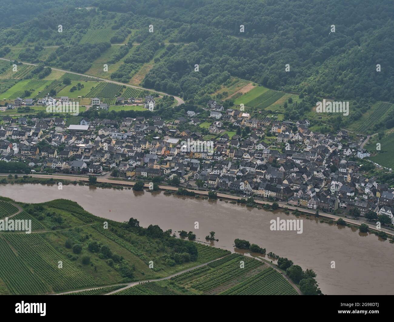Aerial view of small village Bremm in Rhineland-Palatinate, Germany ...