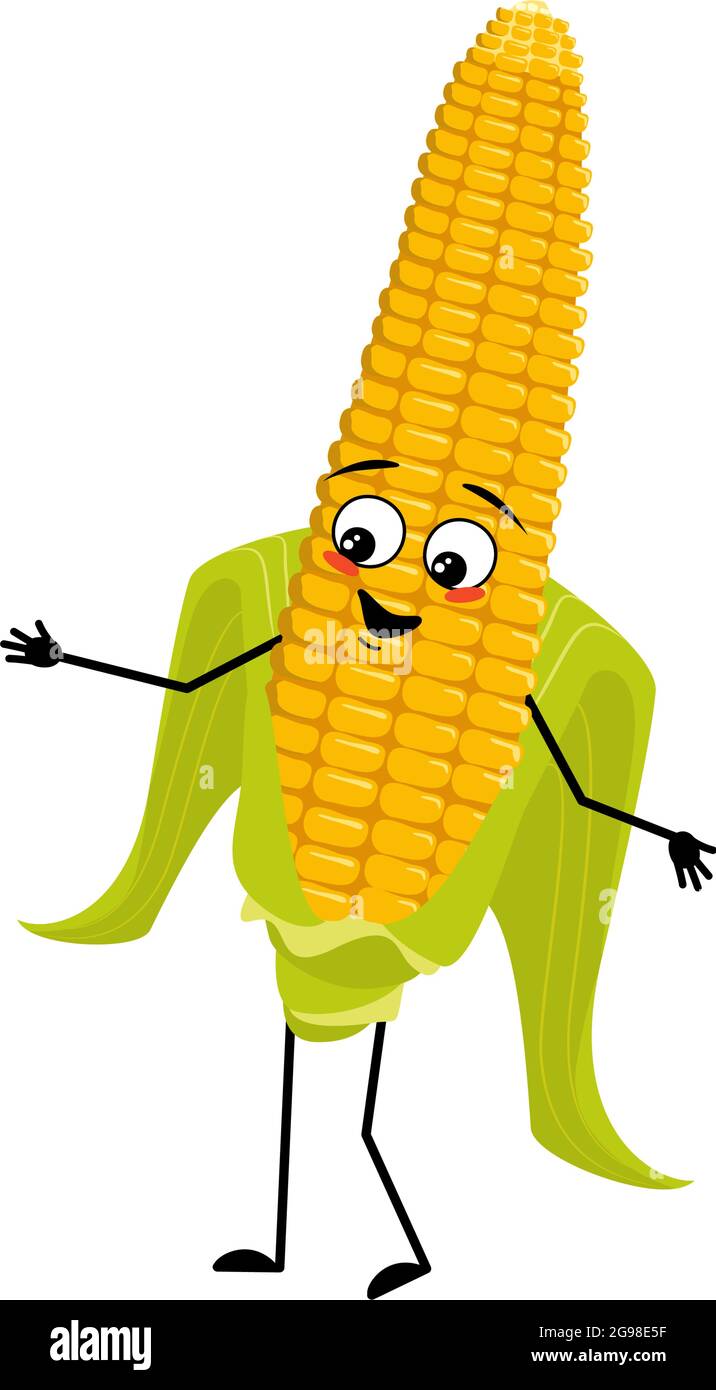 Cute corn cob character with joyful emotions Stock Vector Image & Art ...