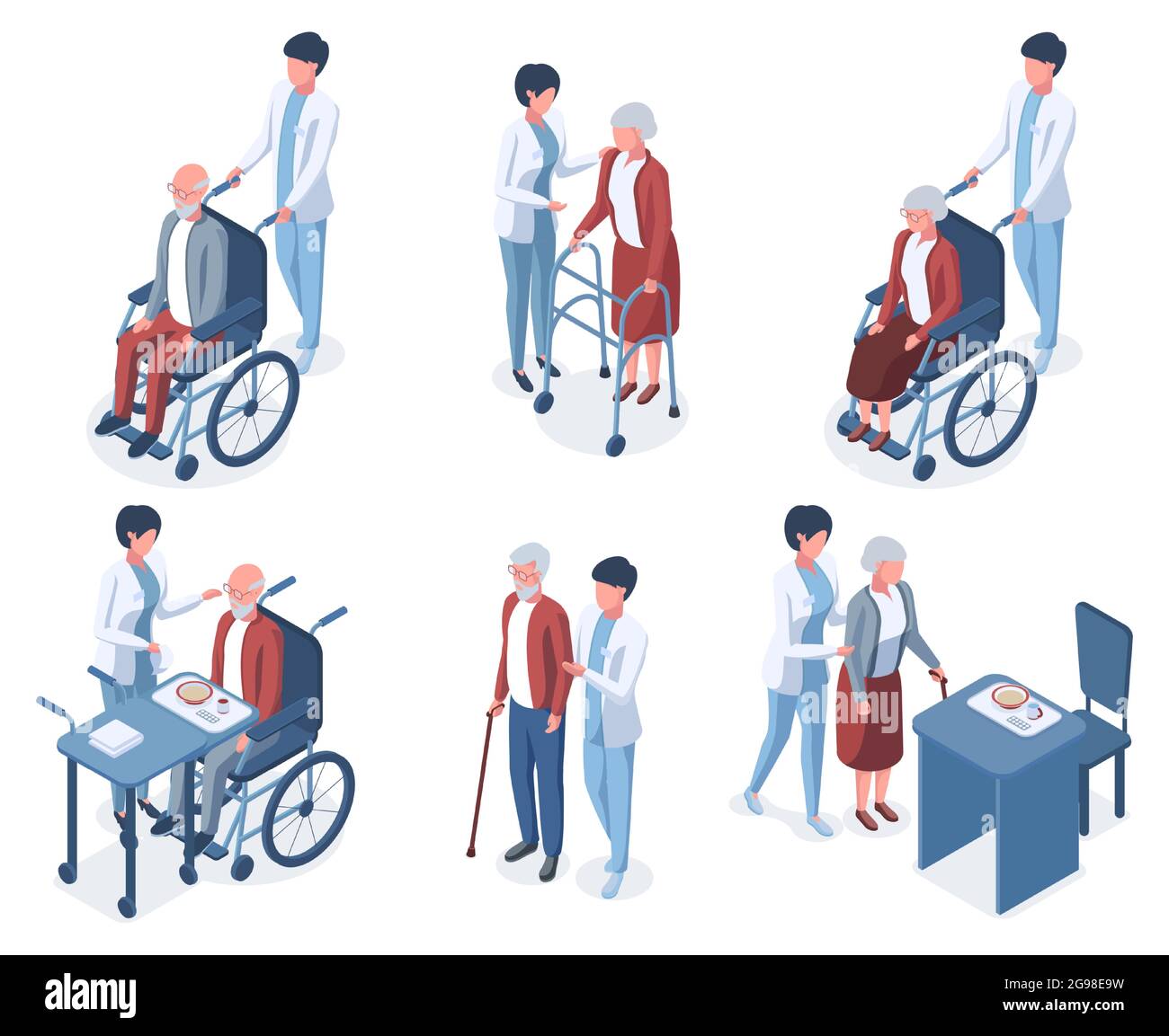 Isometric 3d old people medical help care. Senior people medical ...