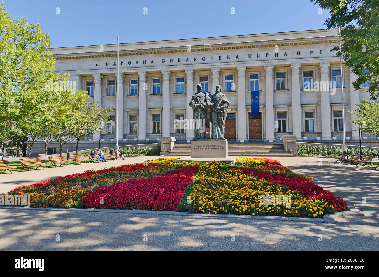 National library Cyril and Methoduis in autumn with sculpture of Cyril ...