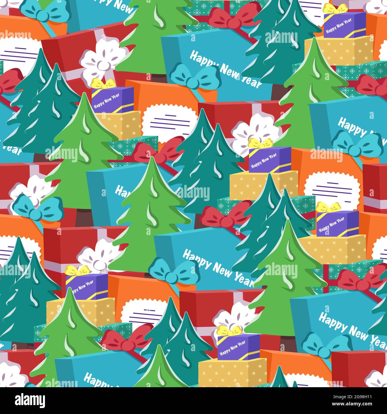 Seamless pattern with Christmas tree and gif Stock Vector Image & Art ...