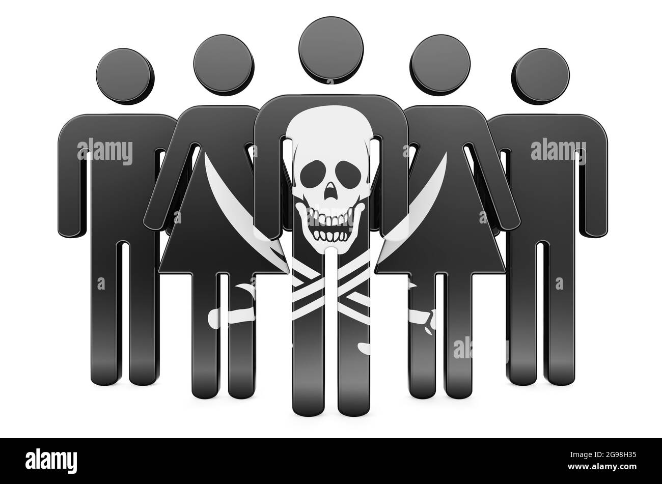 Stick figures with pirate flag, 3D rendering isolated on white ...