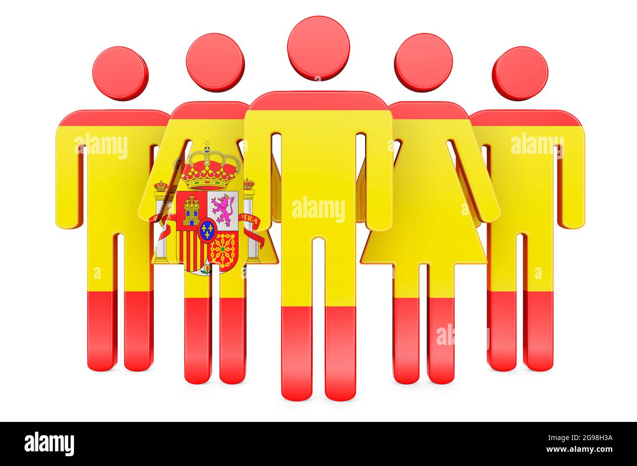 Stick figures with Spanish flag. Social community and citizens of Spain ...