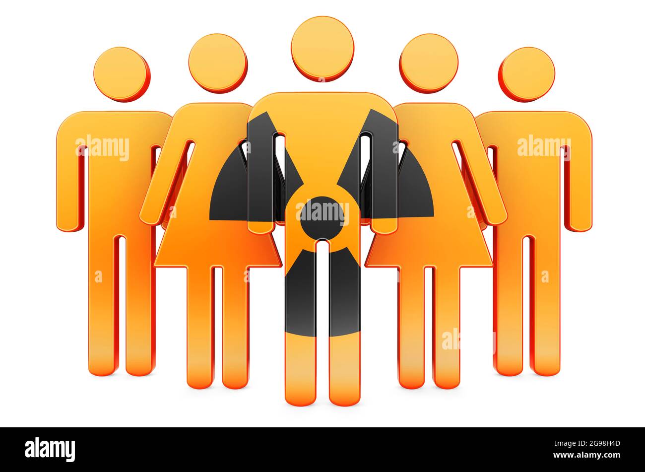 Stick figures with radiation sign, 3D rendering isolated on white ...