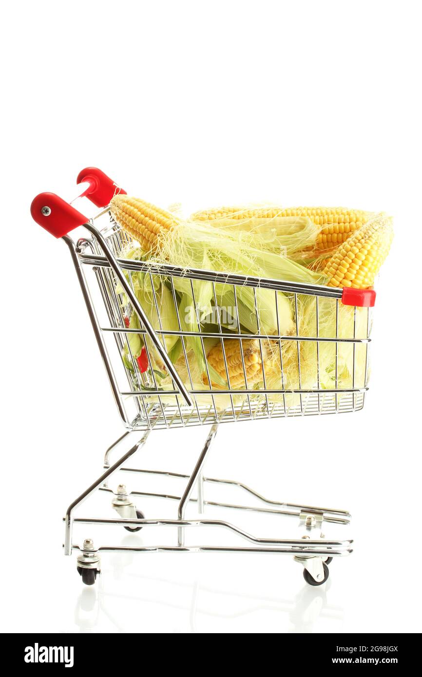fresh corn in trolley, isolated on white Stock Photo - Alamy