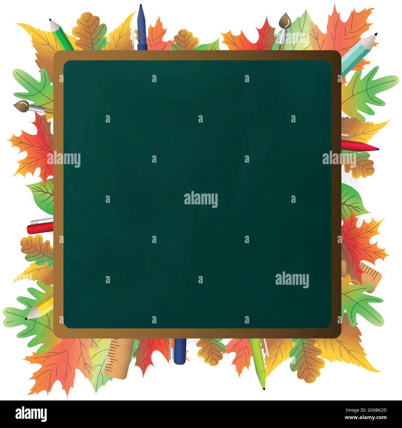School autumn background, school board and many leaves - Vector ...