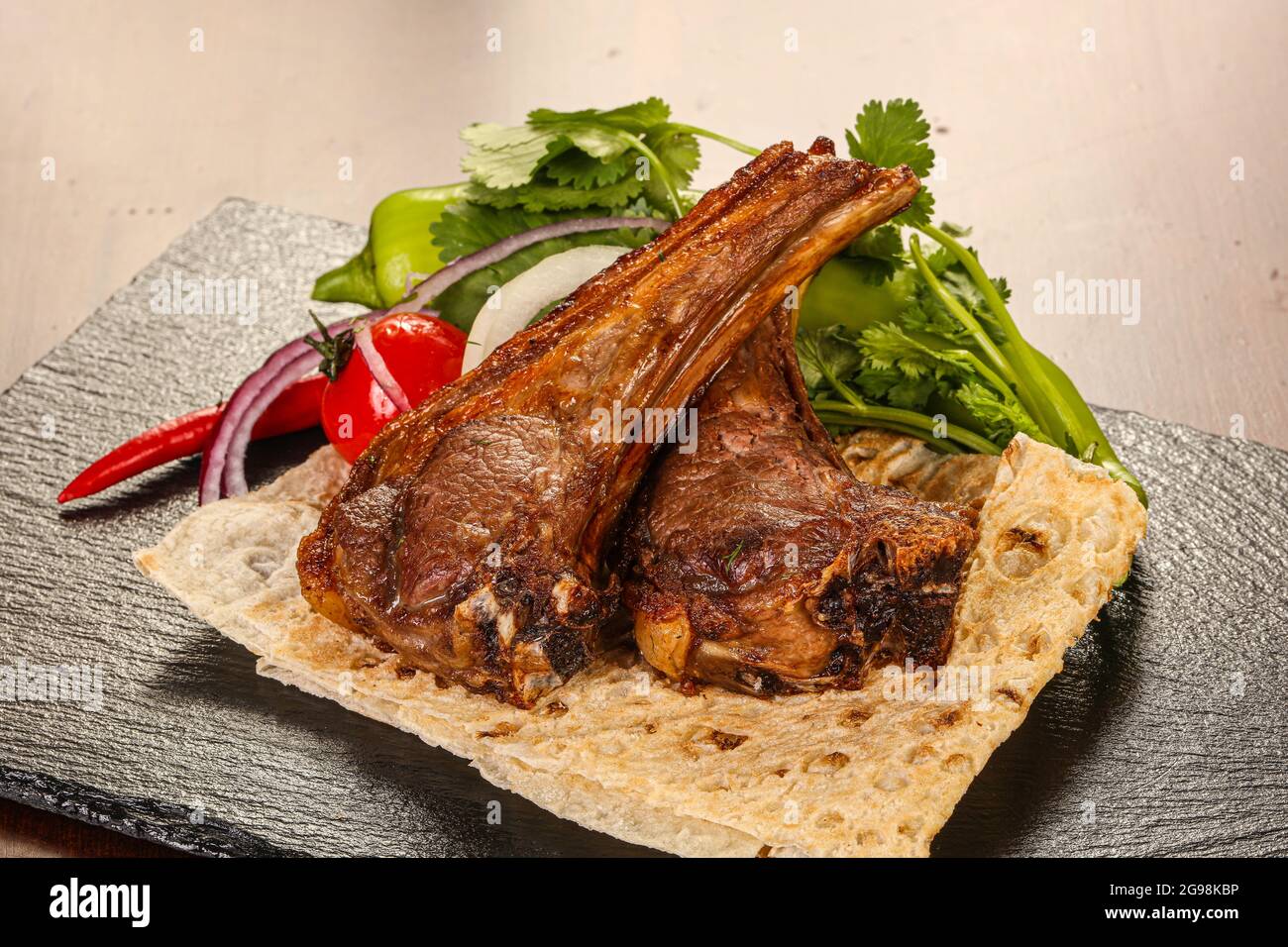 Grilled rack of lamb barbeque shashlik Stock Photo - Alamy