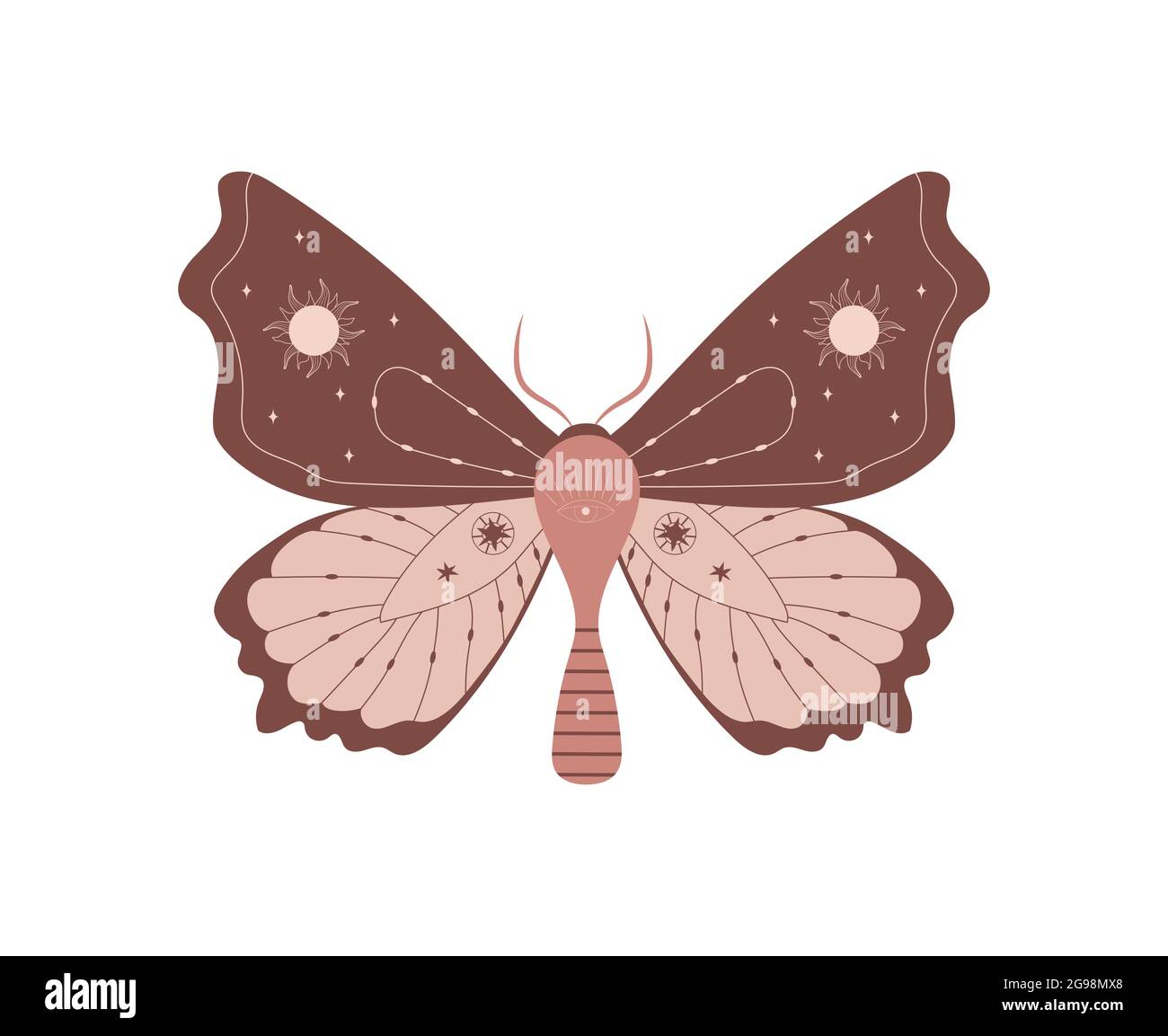 Boho butterfly. Insect with celestial elements. Witch and magic symbol ...