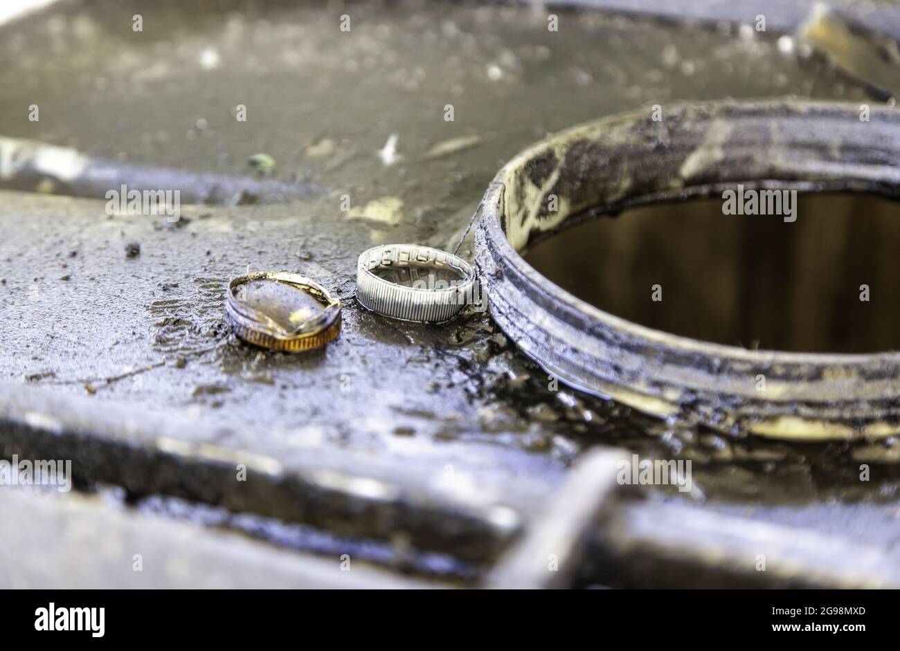 Old and used oil recycling detail, pollution Stock Photo - Alamy