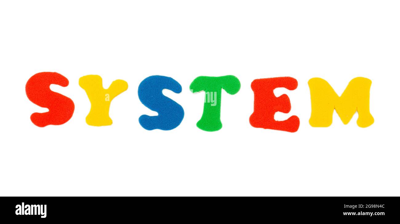 Inscription System of English letters, isolated on white Stock Photo ...