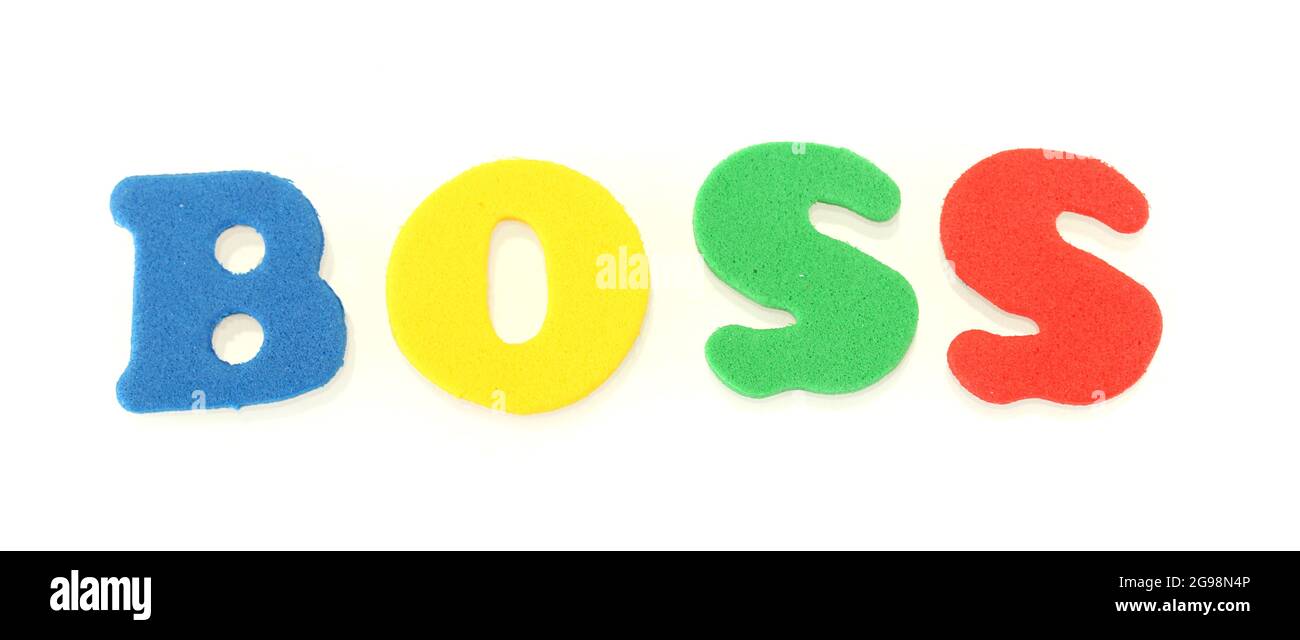 Inscription Boss of English letters, isolated on white Stock Photo - Alamy