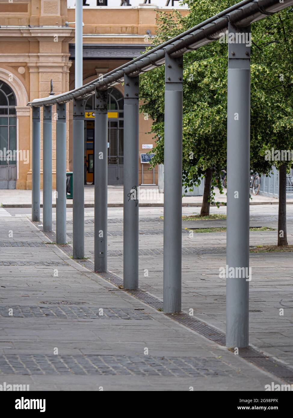 Metal Structure formed by Columns in line with Channel That Joins Them ...