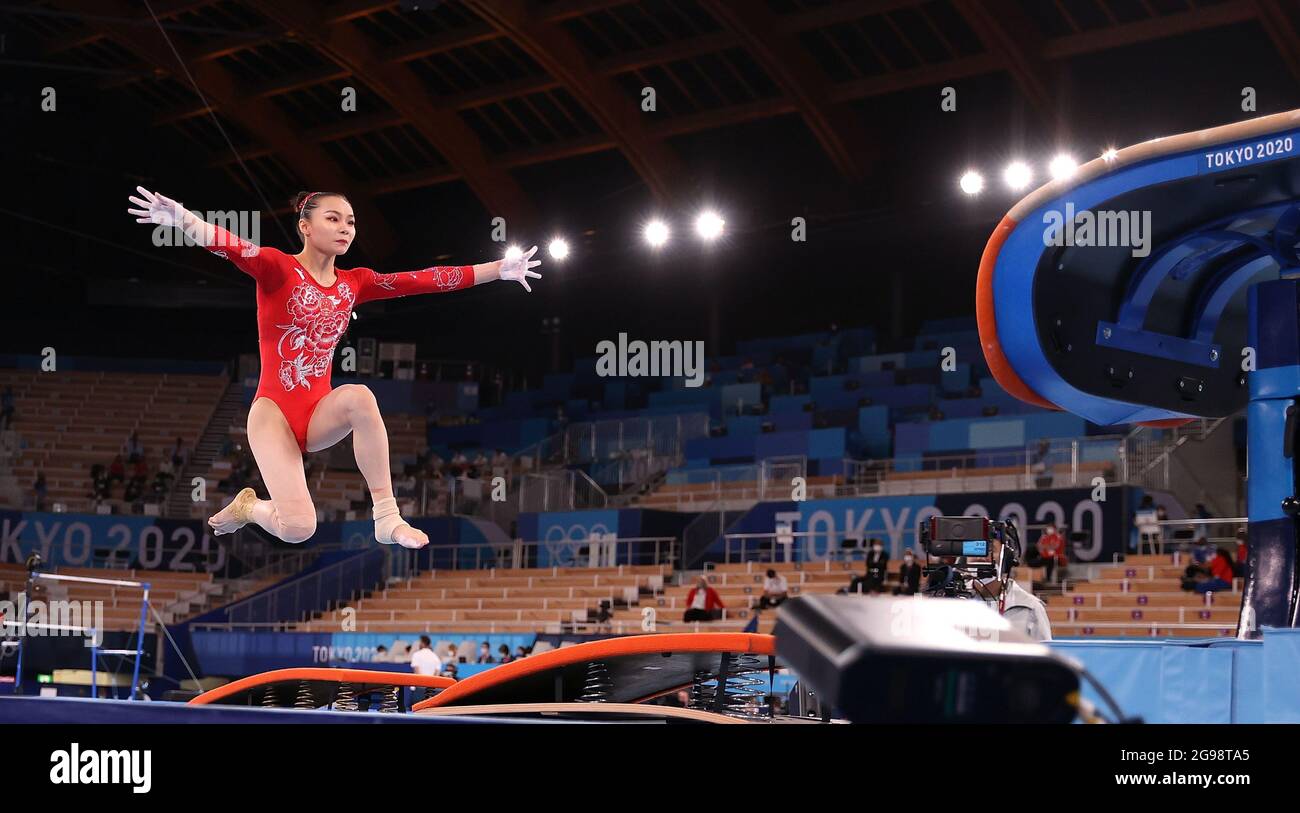 Tokyo, Japan. 25th July, 2021. Lu Yufei of China performs on the vault ...