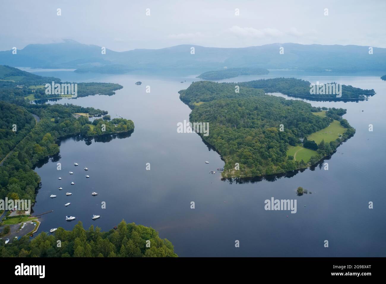 Aerial view of small Scottish village at Loch Lomond Stock Photo - Alamy