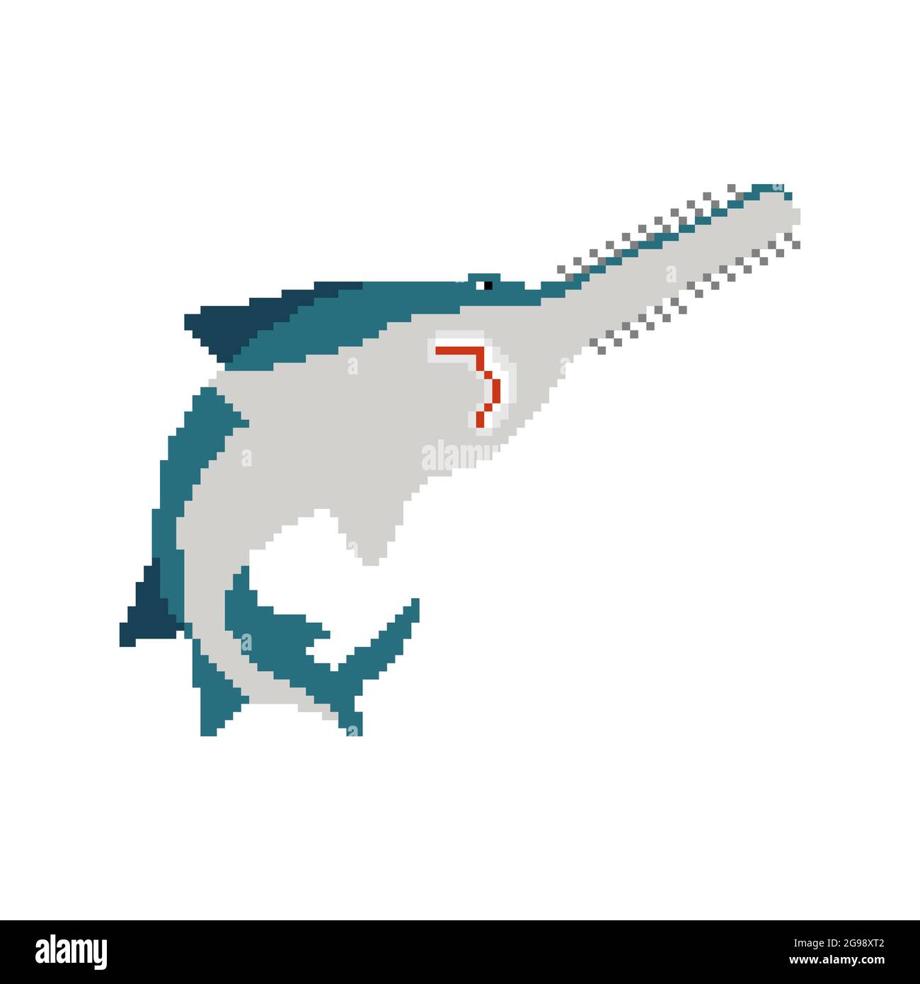 Sawfish pixel art. 8 bit marine predator saw fish. vector illustration ...