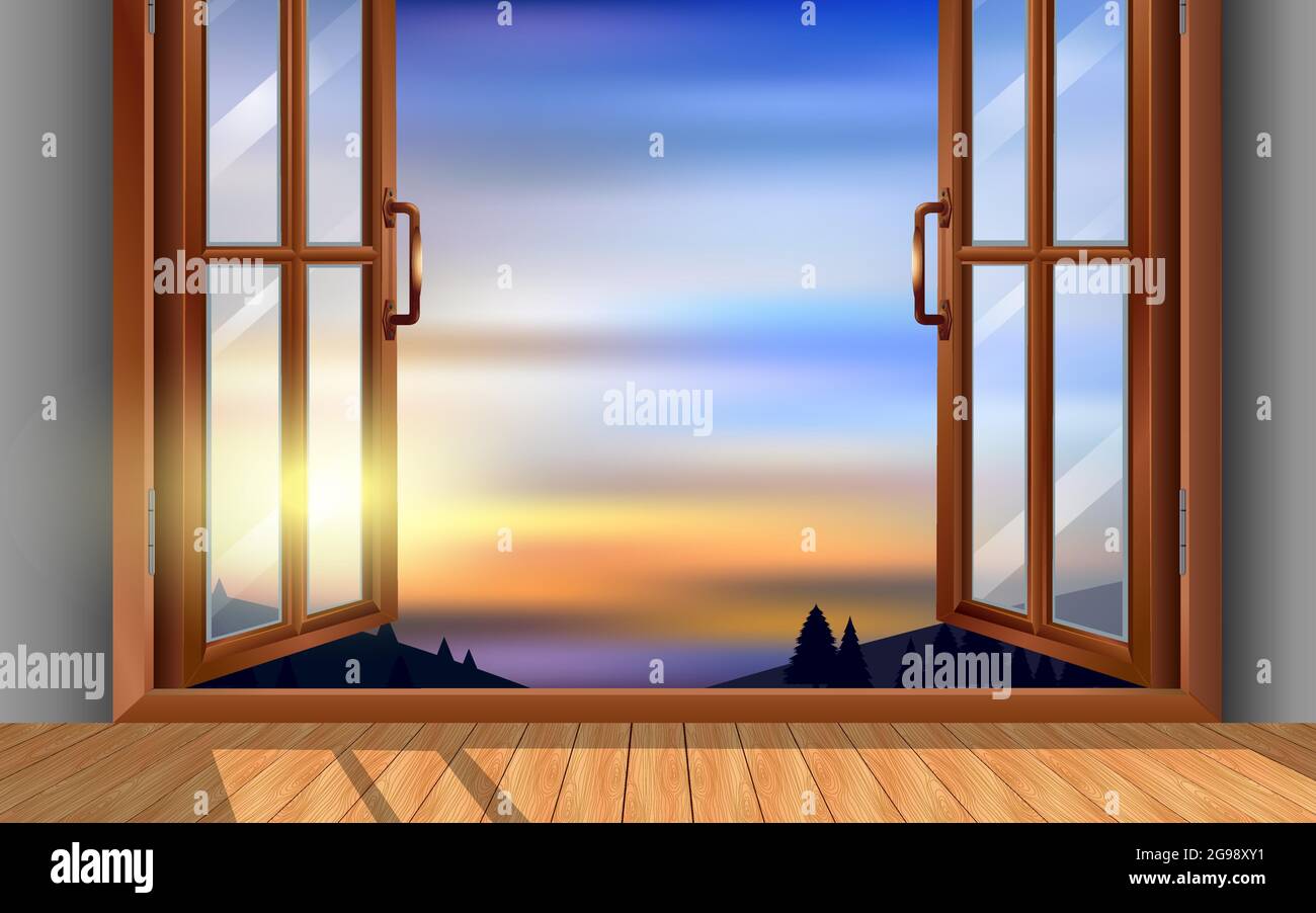 Mountain landscape on sunny morning Stock Vector Images - Alamy