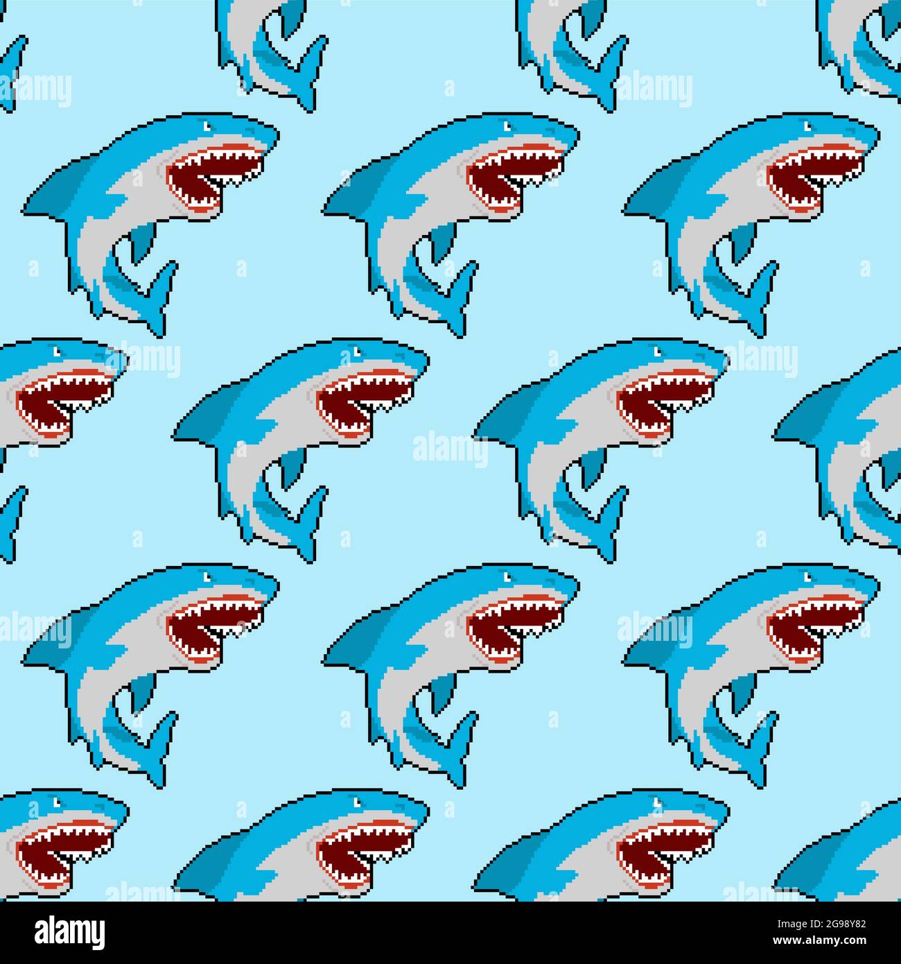 Shark pixel art pattern seamless. Sea predator 8bit background. Large ...
