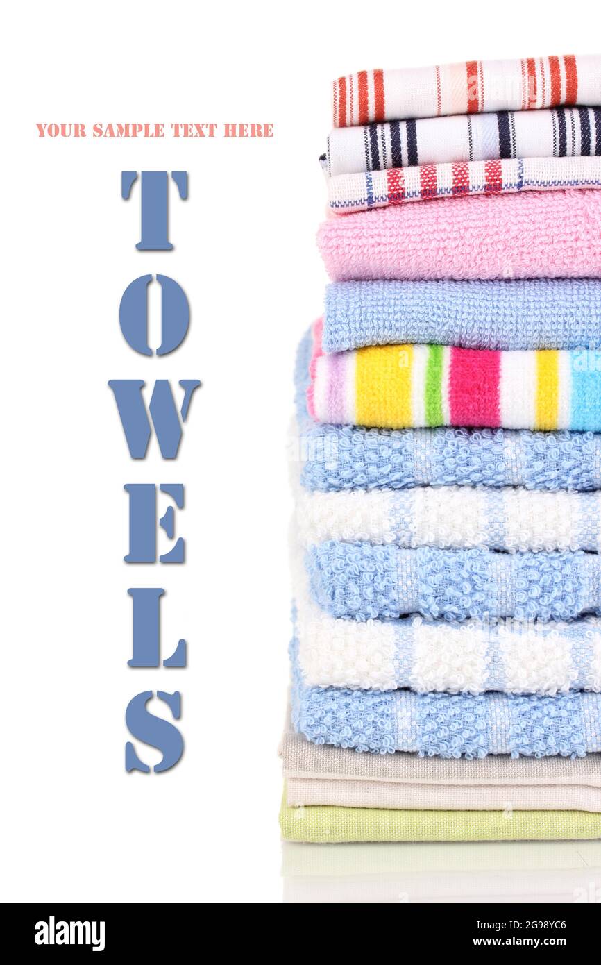 Colorful kitchen towels on white background close-up Stock Photo - Alamy