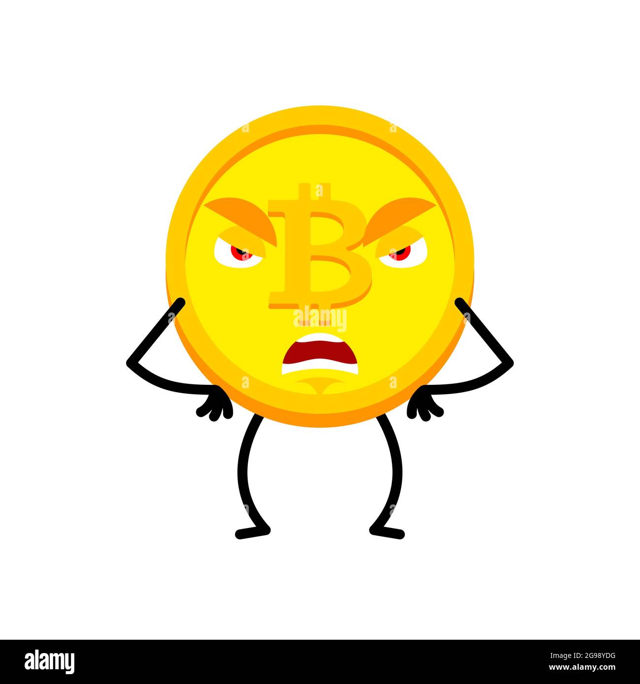 Angry Bitcoin emotion isolated. Evil Cryptocurrency Cartoon Style ...