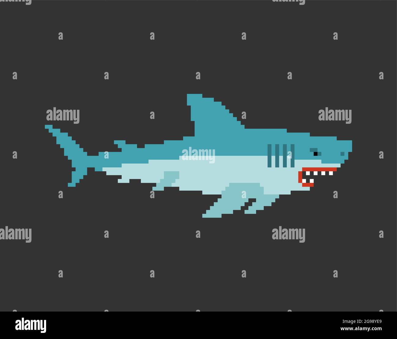 Shark pixel art. Sea predator 8bit. Large predatory marine fish. vector ...