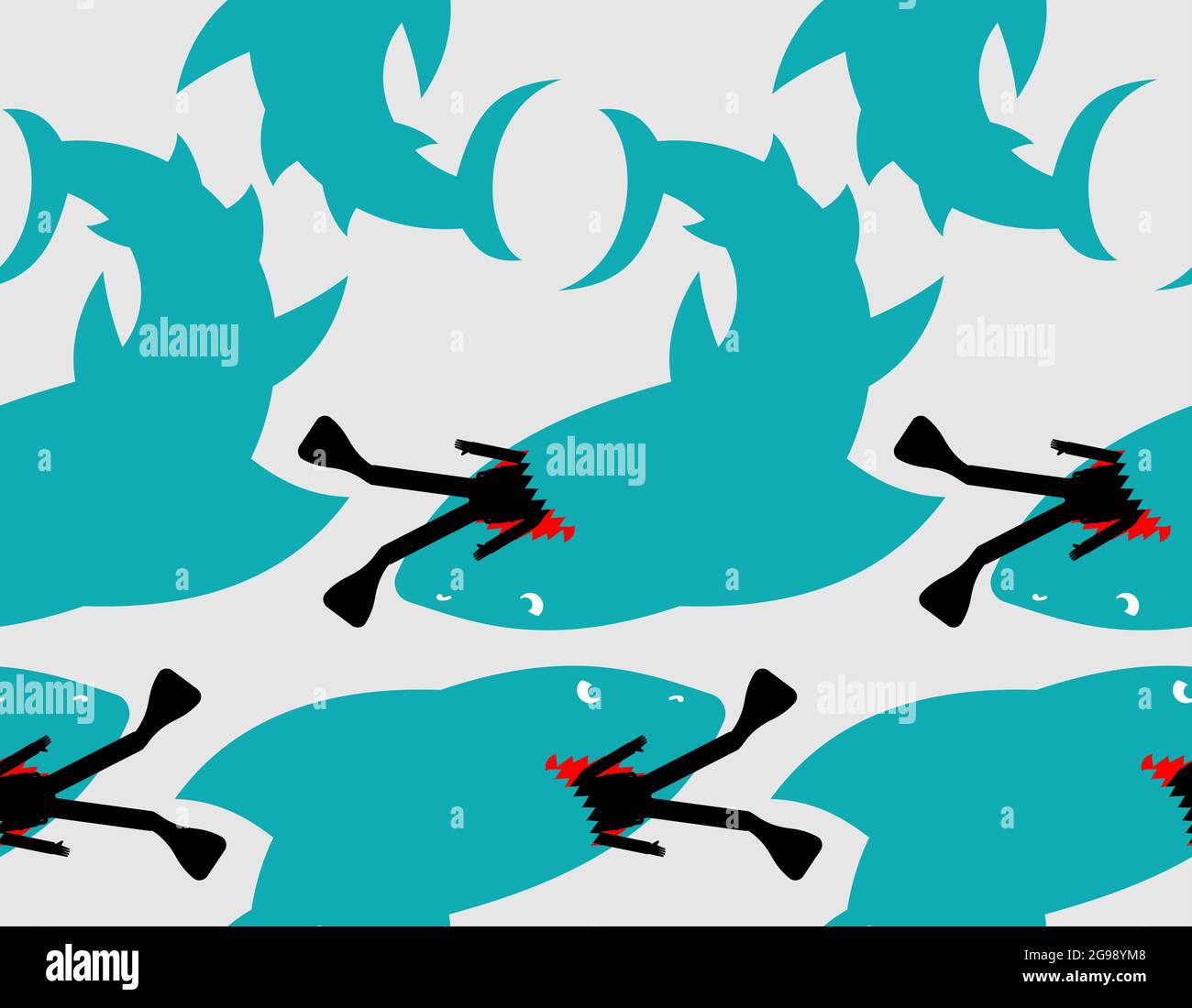 Shark and diver pattern seamless. Hammerhead shark and frogman ...