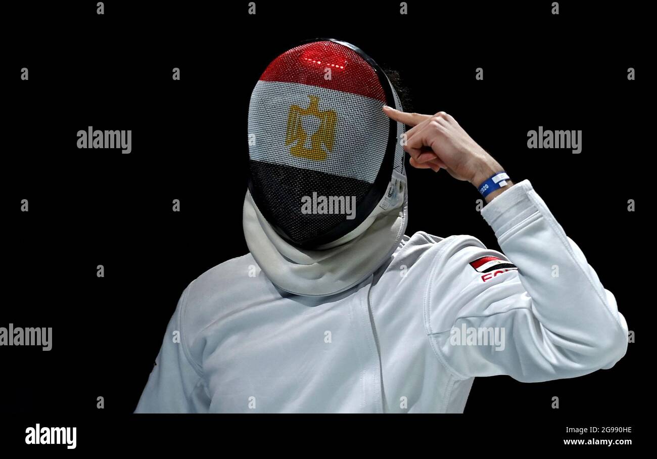 Tokyo. 25th July, 2021. Mohamed Elsayed of Egypt reacts during the men ...