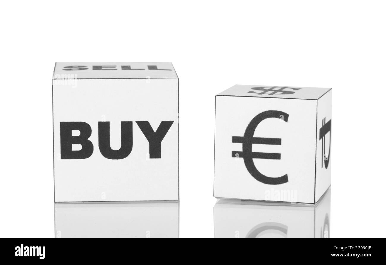 forex. currency in the white dices on white background Stock Photo - Alamy