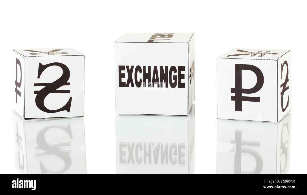 forex. currency in the white dices on white background Stock Photo - Alamy