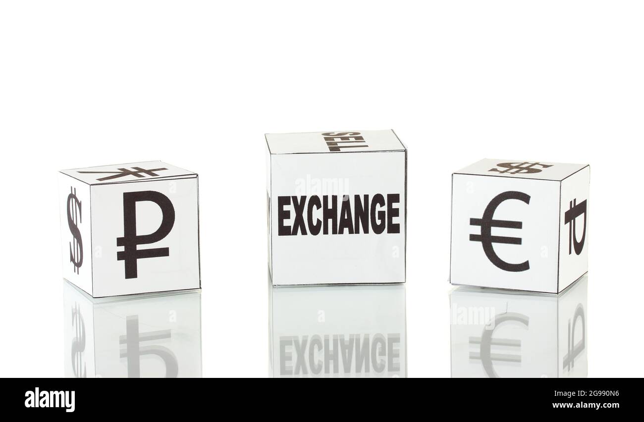 forex. currency in the white dices on white background Stock Photo - Alamy