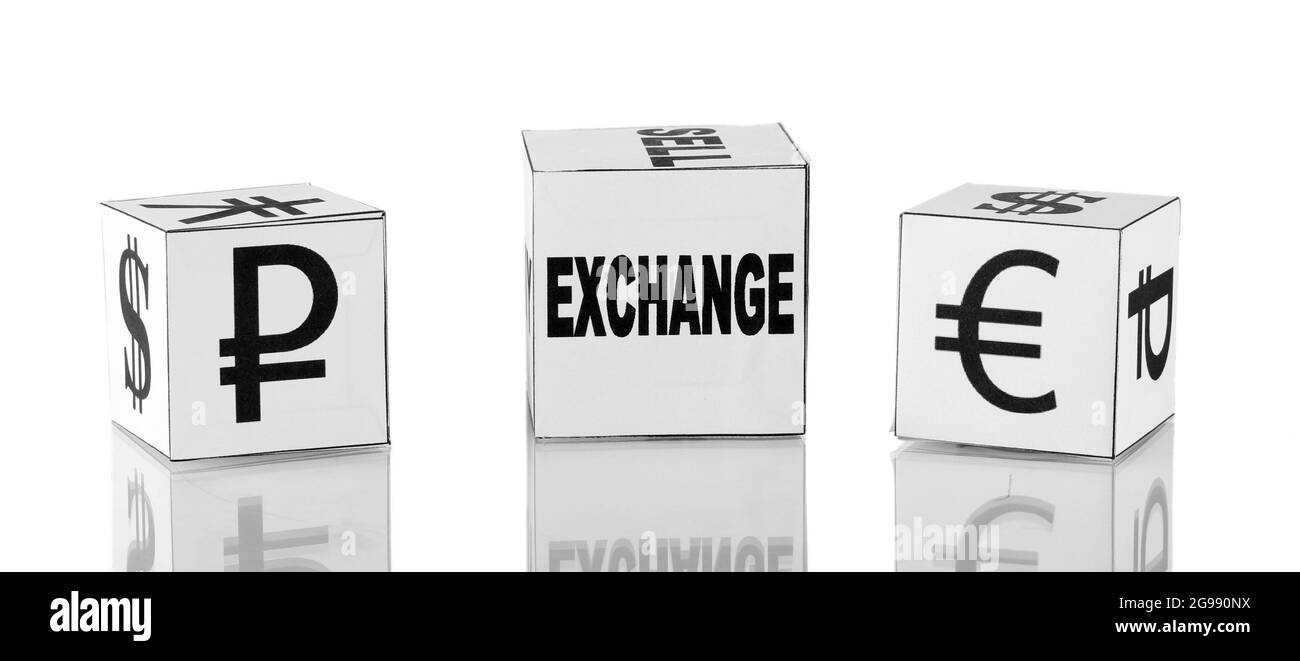 forex. currency in the white dices on white background Stock Photo - Alamy