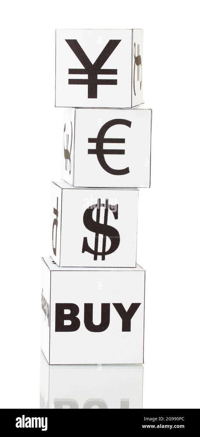 forex. currency in the white dices on white background Stock Photo - Alamy