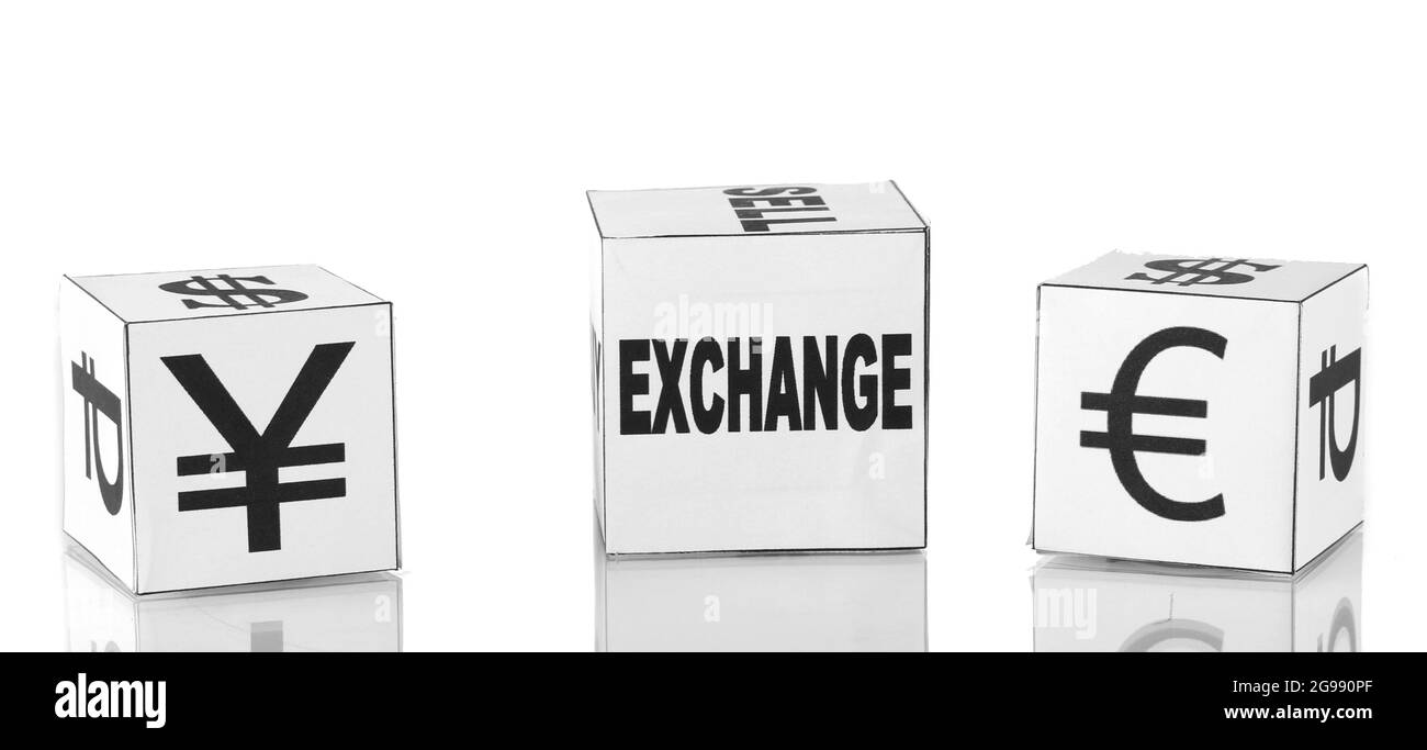 forex. currency in the white dices on white background Stock Photo - Alamy