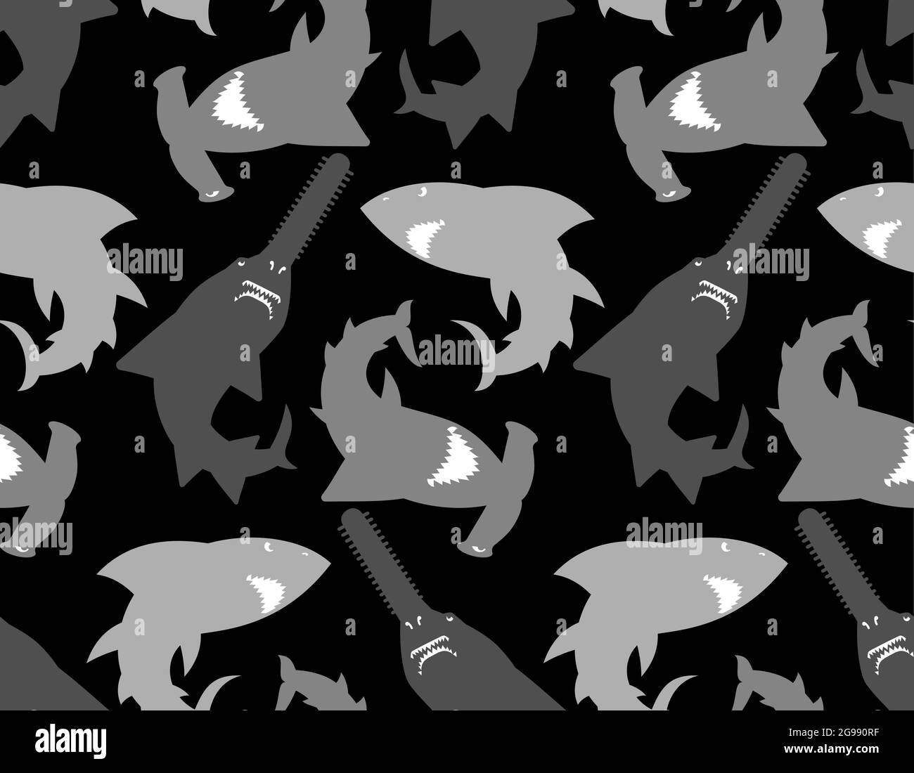 Shark pattern seamless. Marine predator background. Hammerhead shark ...