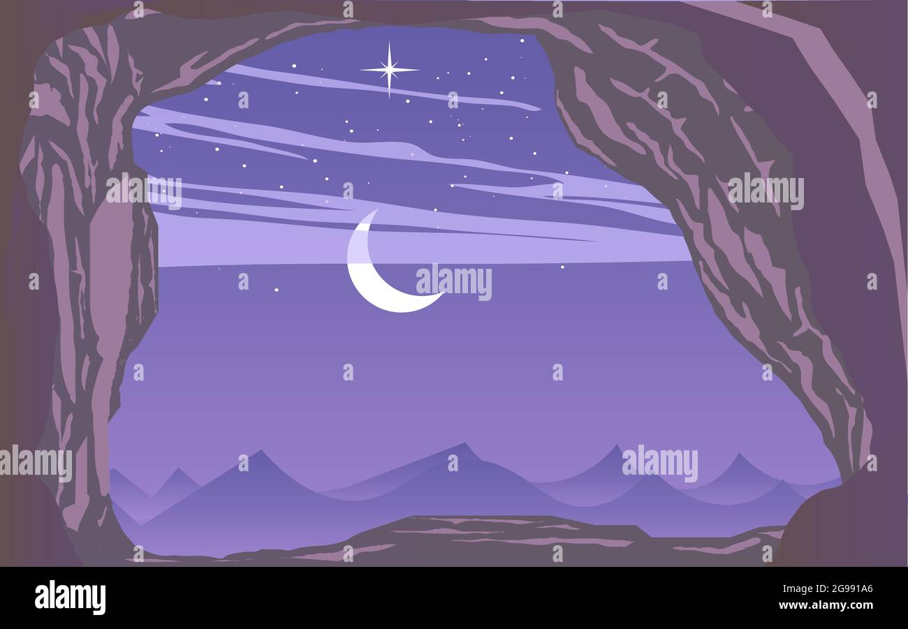 landscape of cave in the night in flat design Stock Vector Image & Art ...
