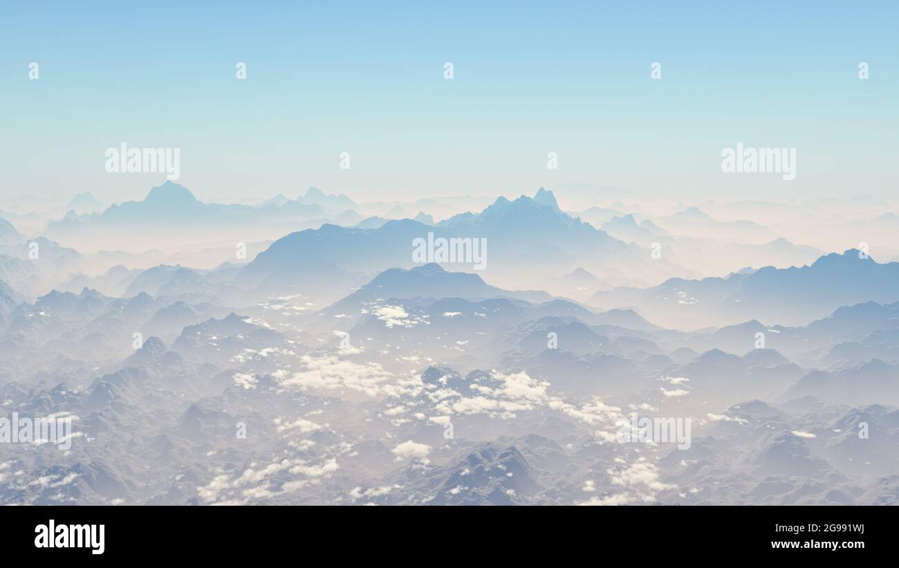 Climate change, panoramic view of a mountain range in a desert area at ...