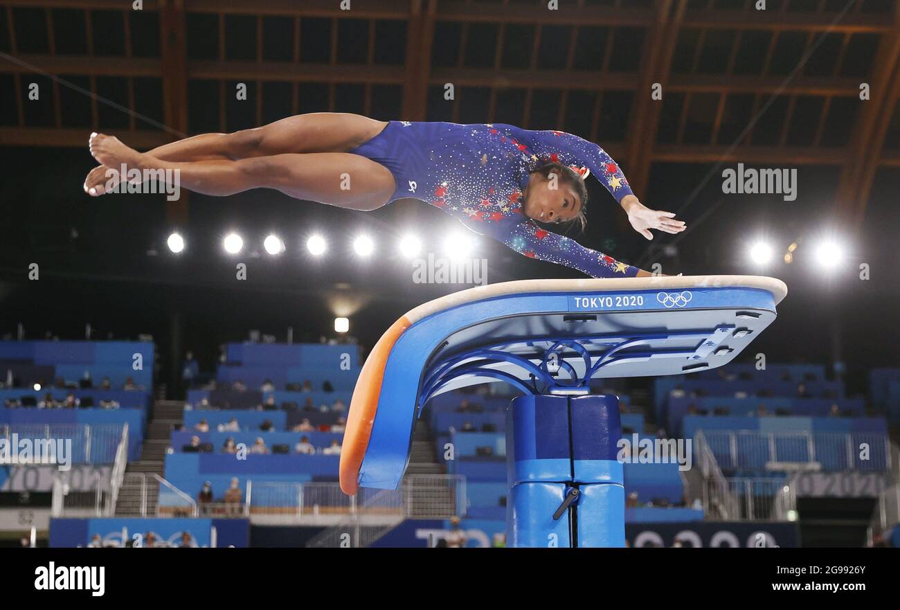 Simone Biles of the United States performs on the vault during the ...