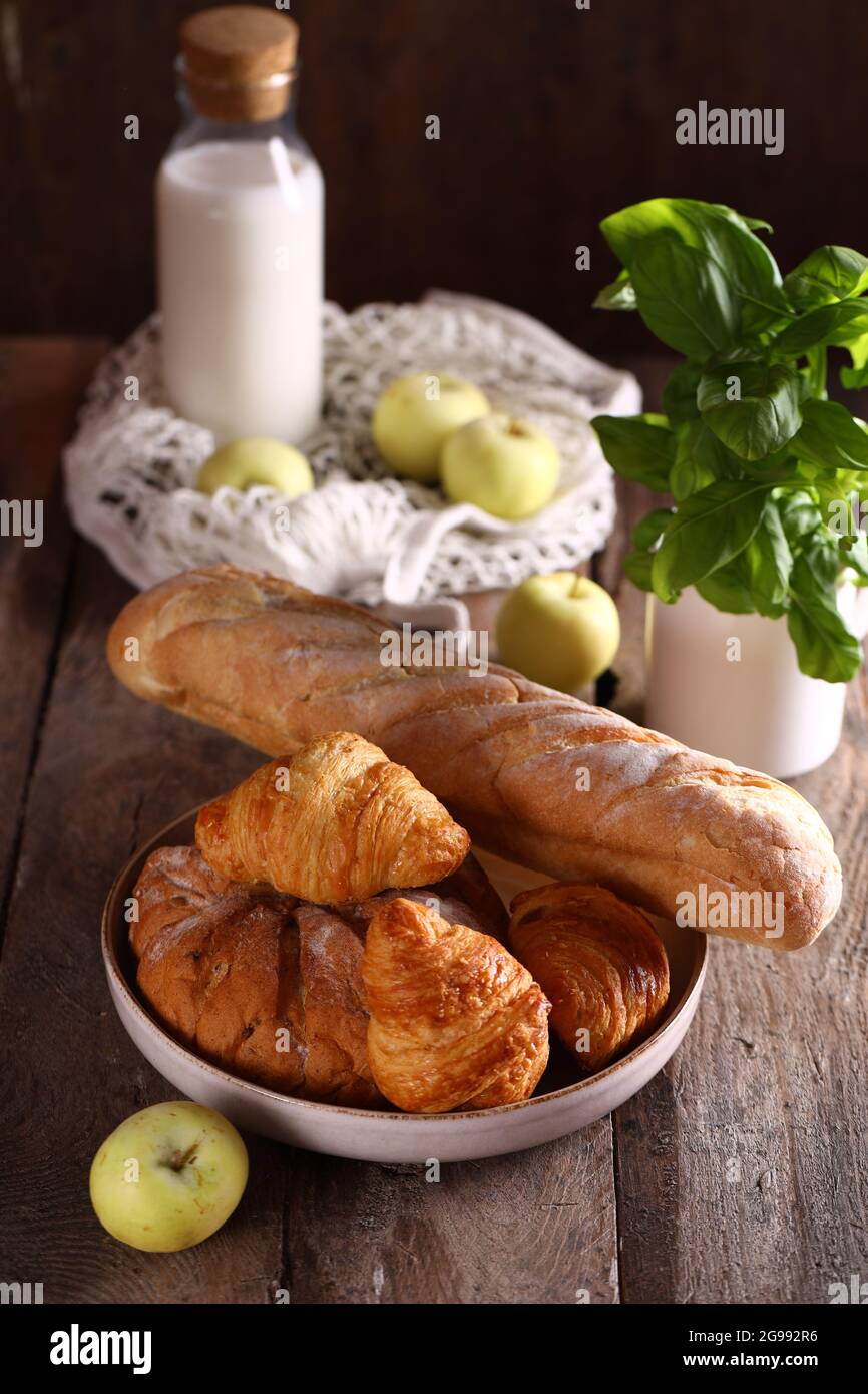 fresh croissants for breakfast on the table still life Stock Photo - Alamy